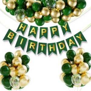 green gold birthday party decorations 100pcs hunter gold green balloons garland arch kit pre-strung happy birthday banner for boys girls 16th 18th 30th 40th 50th for men women jungle party supplies