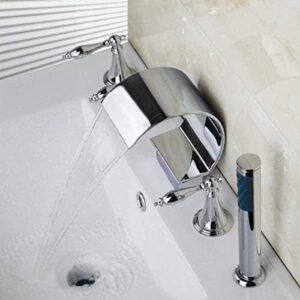 Kitchen Taps Faucet Solid Brass Waterfall Taps Mixer Tap Deck Mount 3 Handles Taps Bathtub Mixer Chrome Bathtub Bathroom Faucet 5-Piece Set