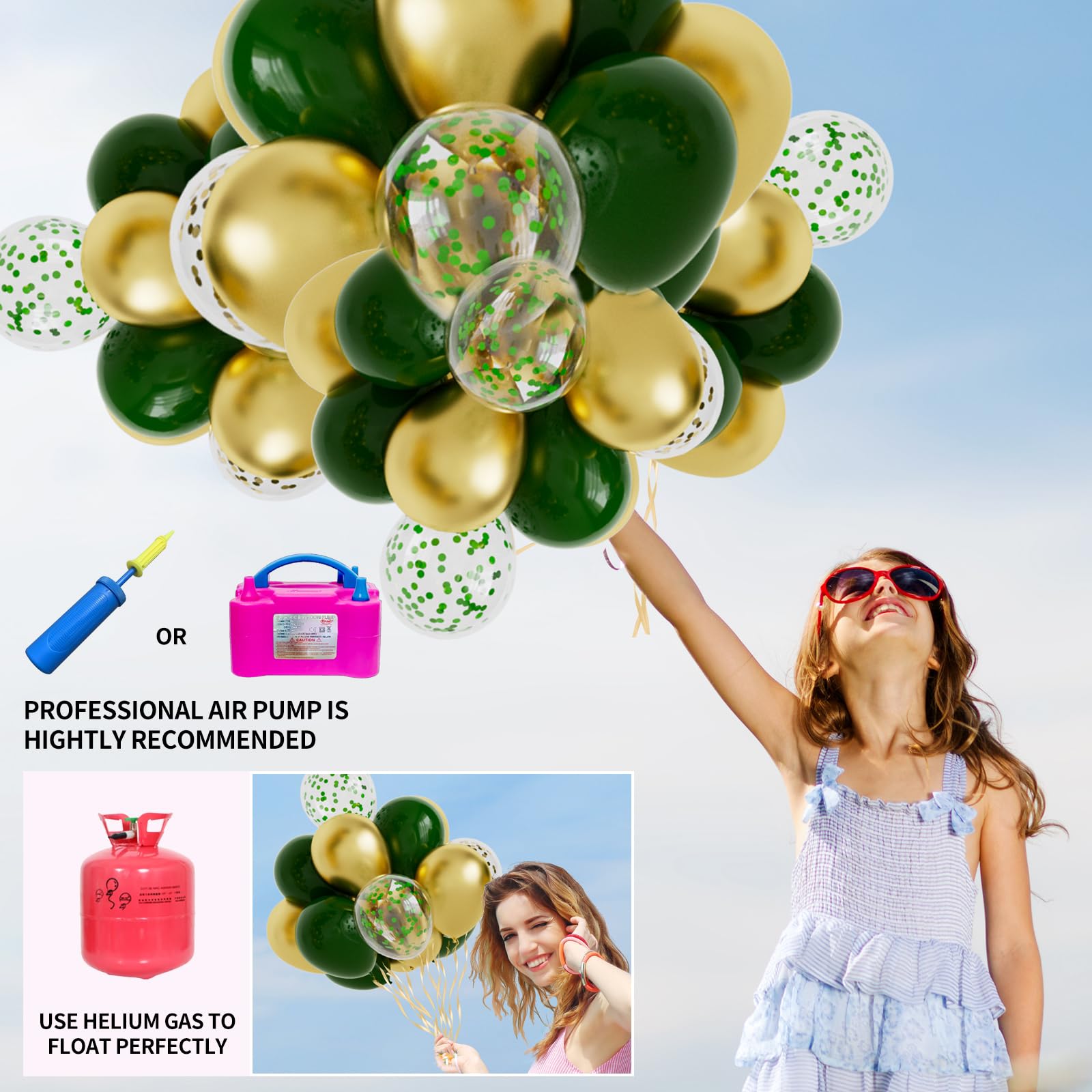 Green Gold Birthday Party Decorations 100pcs Hunter Gold Green Balloons Garland Arch Kit Pre-Strung Happy Birthday Banner for Boys Girls 16th 18th 30th 40th 50th for Men Women Jungle Party Supplies