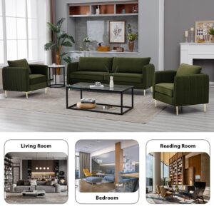 RXRRXY Modern 85” Velvet Loveseat Sofa Couch, Mid-Century Love Seat Sofa for Living Room, Oversized 2 Seater Couches Sofa with Square Arm and 5 Sturdy Metal Legs for Living Room, Bedroom (Olive Green)