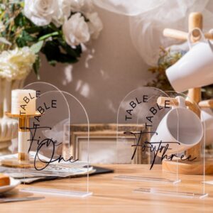 blosin 20 pcs clear arch wedding table numbers with stands 1-20, 5x7 inch acrylic arch signs and holders, table number for wedding reception, restaurant, party, event (clear table number1-20, 5"x7")