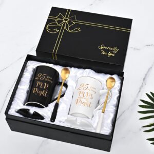 YHRJWN 25th Anniversary Presents, 25th Wedding Anniversary Presents for Couple Parents, 25th Mr Right Mrs Always Right Coffee Mugs, His and Hers Gifts, 14 Oz with Lids, Spoons and Gift Box