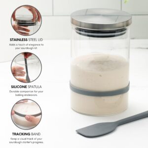 Alvina Collection Sourdough Starter Jar Kit (34 oz) - Large Sourdough Glass Jar w/SS Steel Lid, Spatula & Tracker Band - Dishwasher Safe, Wide Mouth Sourdough - Ideal Sourdough Starter Kit Beginners