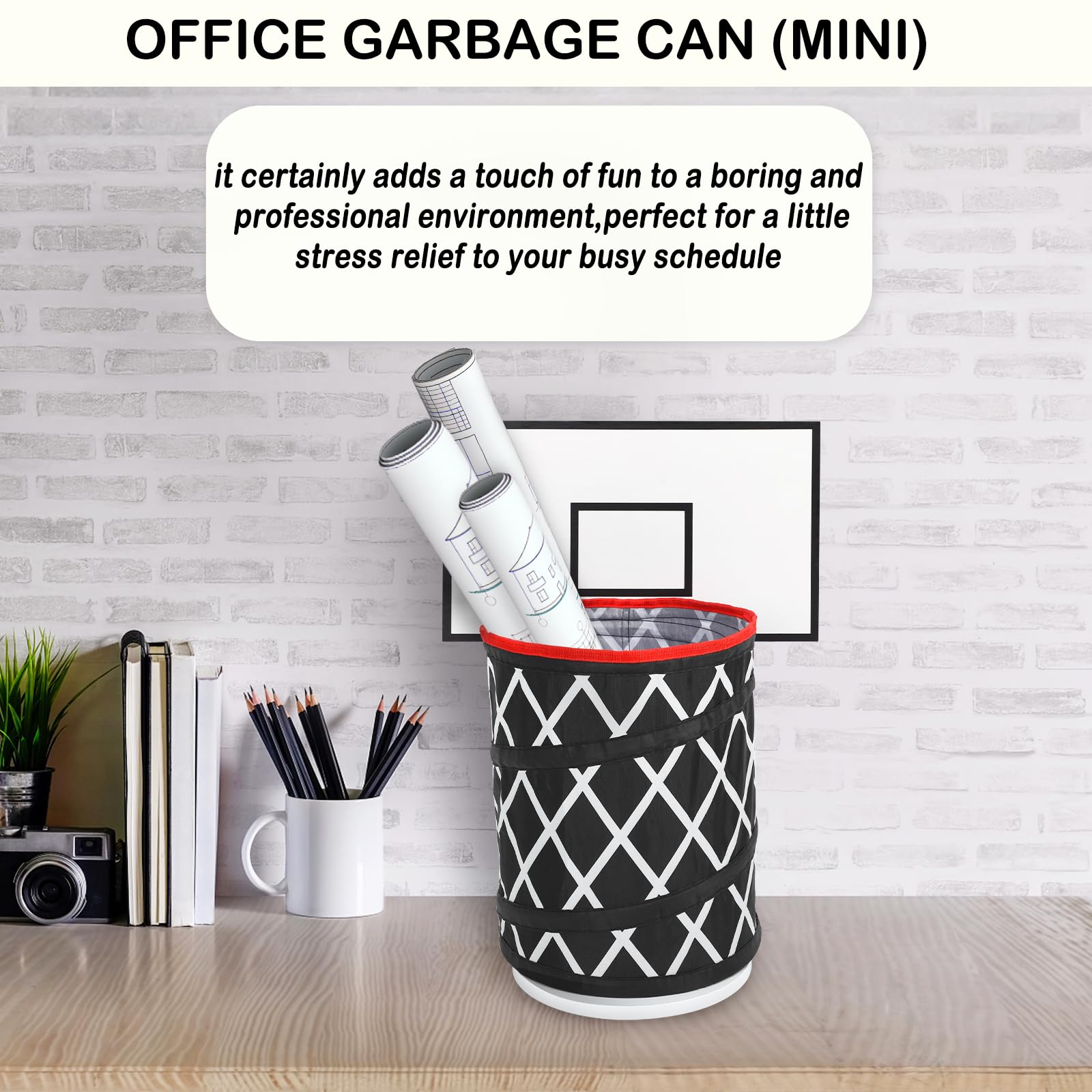 Trash Can Basketball Hoop,Basketball Trash Can,Waste Basket,Basketball Gift,Basketball Trash Can Holder for Home,Bedroom,Office,Gym,Including 1pc Pop Up Garbage Can,Size 9.8" X 11.8",Wood Backboard