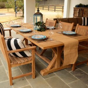 TITAN GREAT OUTDOORS Ash & Ember Savannah Grade A Teak 96" Rectangular Farmhouse Dining, Indoor Outdoor Patio Furniture, Weather Resistant Solid Wood for Garden, Backyard, Patio, Tightly Spaced Slats