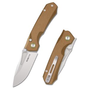 remette pocket knife rockable design button lock rhino 0316, edc pocket knife for men, 14c28n blade folding knife, durable micarta handle with pocket clip, sharp hunting camping knives