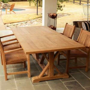 TITAN GREAT OUTDOORS Ash & Ember Savannah Grade A Teak 96" Rectangular Farmhouse Dining, Indoor Outdoor Patio Furniture, Weather Resistant Solid Wood for Garden, Backyard, Patio, Tightly Spaced Slats