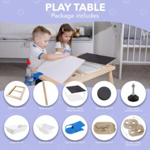 Cateam Sensory Table for Kids and Toddlers - 3 Foldable Storage Bins - Educational Wooden Puzzle Inserts - Play Sand Activity Table with Lids for Study and Dining - Indoor Gift Set for Boys and Girls