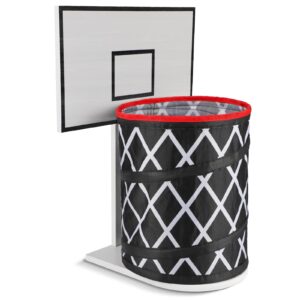 trash can basketball hoop,basketball trash can,waste basket,basketball gift,basketball trash can holder for home,bedroom,office,gym,including 1pc pop up garbage can,size 9.8" x 11.8",wood backboard