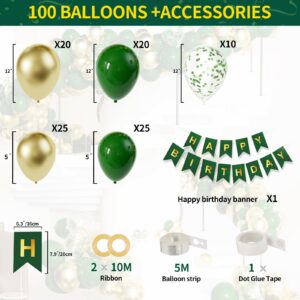 Green Gold Birthday Party Decorations 100pcs Hunter Gold Green Balloons Garland Arch Kit Pre-Strung Happy Birthday Banner for Boys Girls 16th 18th 30th 40th 50th for Men Women Jungle Party Supplies