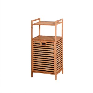 tilt out laundry hamper, bamboo laundry linen hamper with storage shelves & removable clothes basket, 2 tier freestanding laundry shelf for guest bathroom laundry room, natural