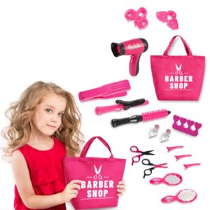 hair salon toys for girls,17 pcs kids vanity toddler girl toys,pretend play realistic girl beauty salon playset hair styling set with toy hairdryer, mirror & other accessories toys for girls 4-6. (a)