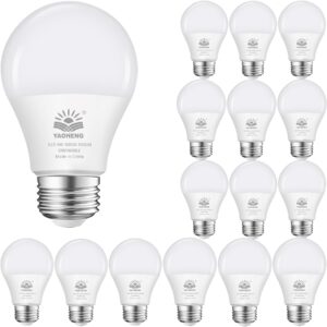 yaoheng a19 led light bulb, 9w(60w equivalent) led bulbs, e26 standard base, 5000k daylight, 800 lumens, dimmable 9w bright white light bulbs for home office (16-pack)