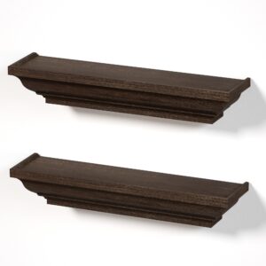 alsonerbay floating shelves, wood shelves rustic shelves for wall storage, wall mounted shelves for bedroom living room bathroom, 17 inch 2 pack (dark brown)