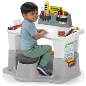 simplay3 creative kids art desk table and chair set with attached desk chair, full floor and art storage