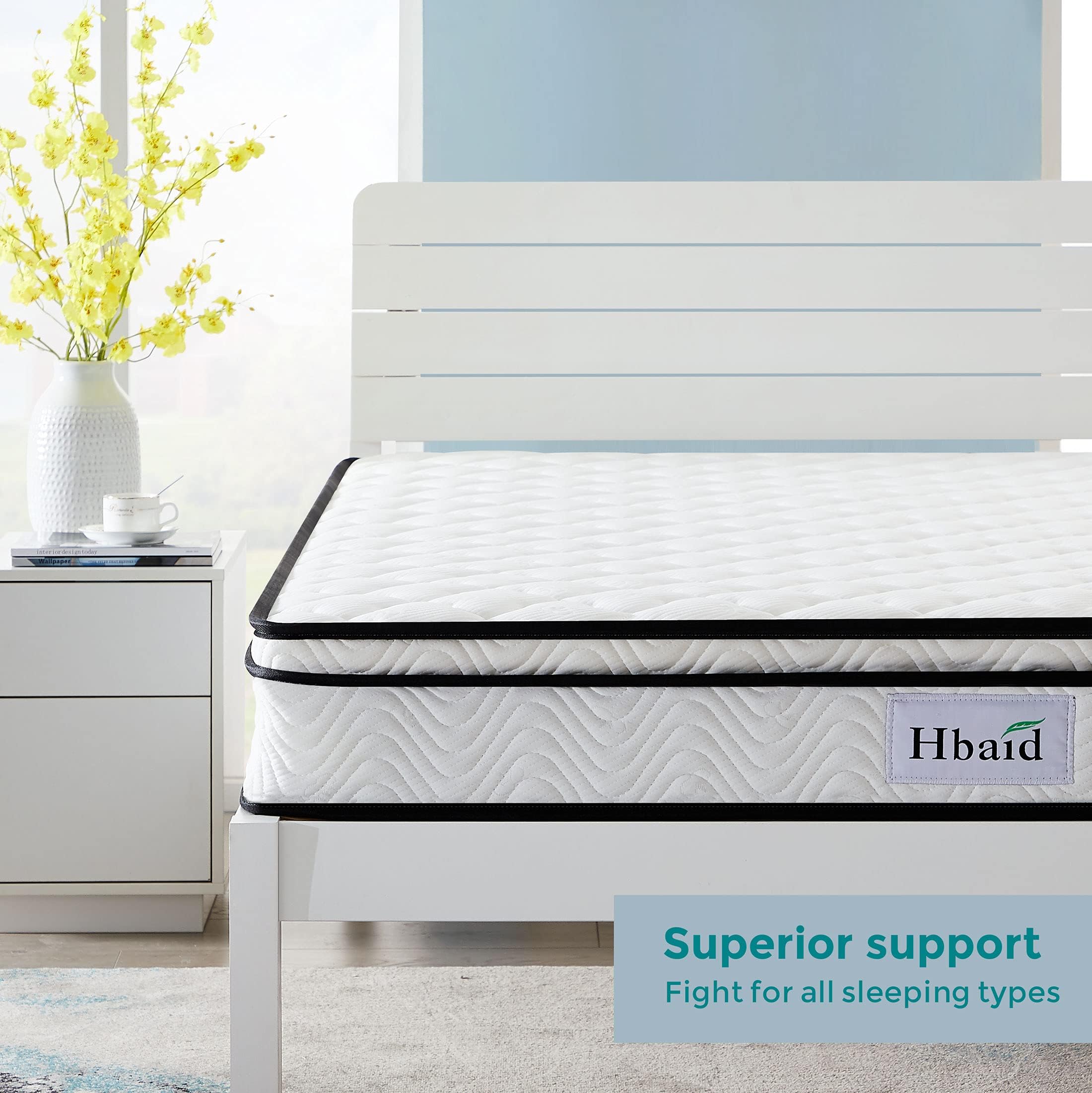 Hbaid 10 Inch Hybrid Mattress with Gel Memory Foam,Motion Isolation Individually Wrapped Pocket Coils, Pressure Relief,Back Pain Relief& Cooling Bed, Queen Size