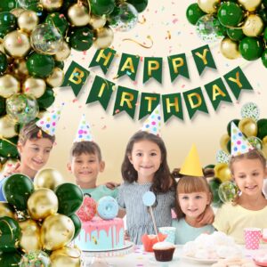 Green Gold Birthday Party Decorations 100pcs Hunter Gold Green Balloons Garland Arch Kit Pre-Strung Happy Birthday Banner for Boys Girls 16th 18th 30th 40th 50th for Men Women Jungle Party Supplies