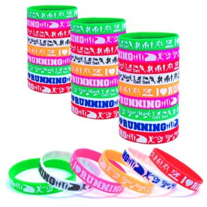 oringaga 48pcs running party rubber bracelets, sport run marathon cross country party baby shower birthday party supplies decorations goodie bag favors inspirational silicone wristbands