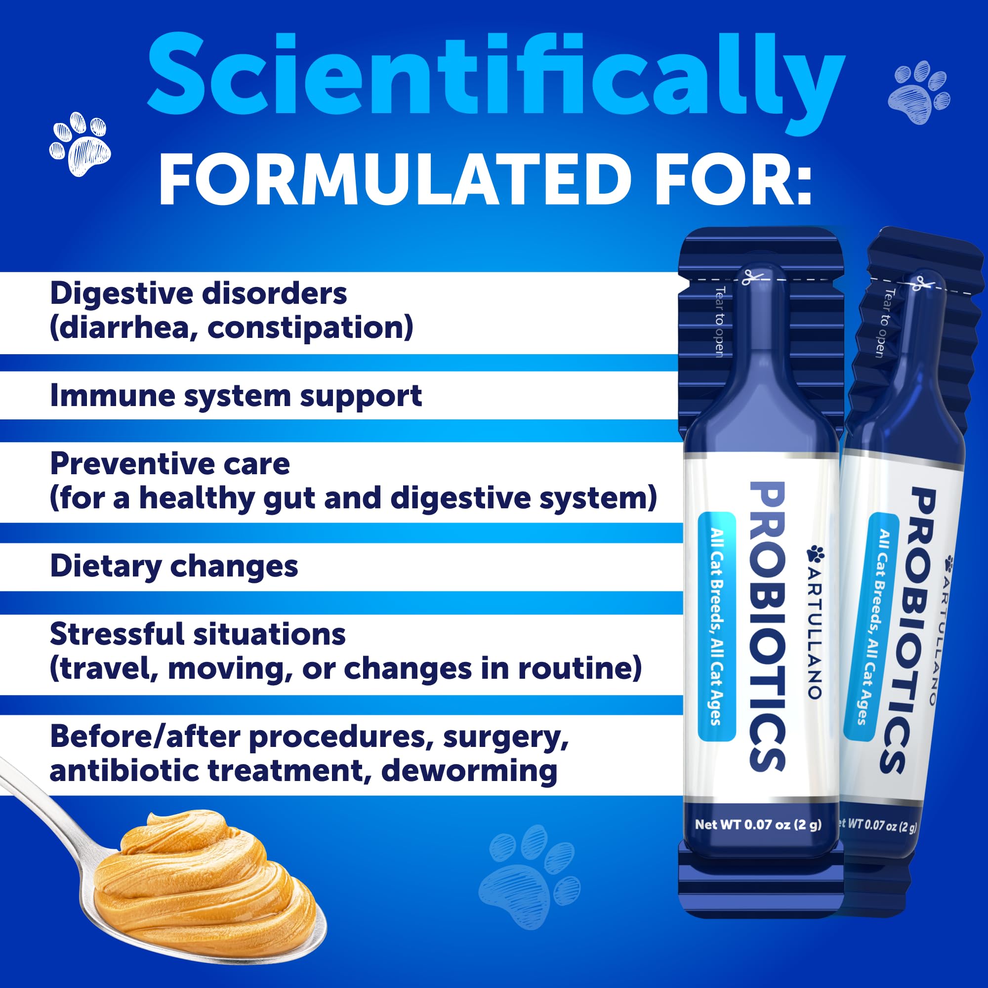 Probiotics for Cats - Cat Probiotic Support Gut Health, Itchy Skin, Allergies, Immunity, Yeast Balance - Cat Probiotics for Indoor Cats Digestive Enzymes with Prebiotics - Cat Diarrhea Relief