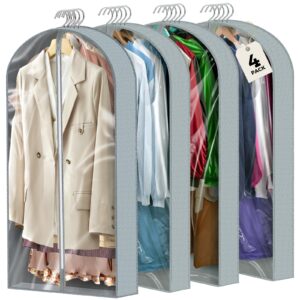 4 pack 40" clear garment bags for hanging clothes, suit bags for closet storage, clothing storage, garment bags for travel covers with 4" gussets for coats, shirts, jackets, sweater