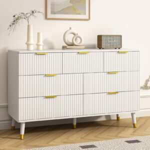 tradare white dresser for bedroom, 7 drawer dresser with gold metal handles, wood modern dresser for bedroom