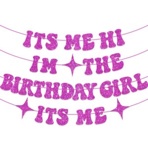 its me hi im the birthday girl its me banner, no-diy glitter popular birthday decorations banner, its a girl garland for birthday party decorations, per-strung hot pink girls birthday banner