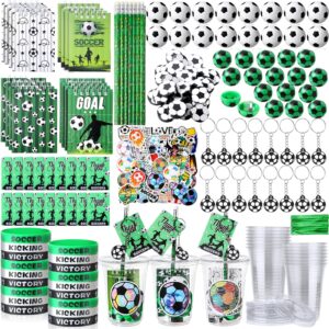 colarr 195 pcs soccer birthday gifts party favors gift cups pencils mini book keychains wristbands stickers thank you cards eraser sharpener mini ball for basketball football soccer party