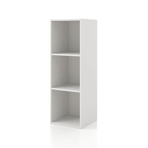 HOMES: Inside + Out Apexa 3 Cube Storage Organizer Shelves, Stackable Wood Bookcase Fits Cubby Bins for Organization, Dorm Teen Room Decor & Home Office, White