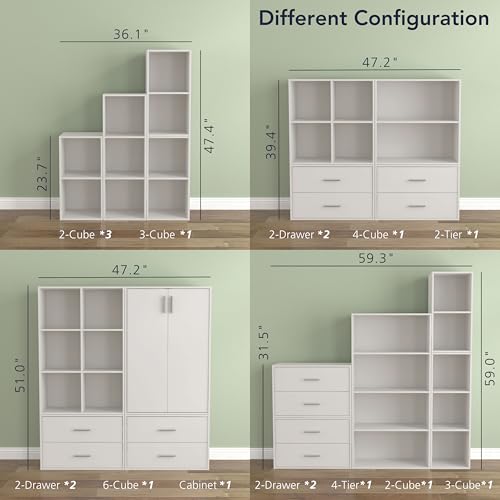 HOMES: Inside + Out Apexa 3 Cube Storage Organizer Shelves, Stackable Wood Bookcase Fits Cubby Bins for Organization, Dorm Teen Room Decor & Home Office, White