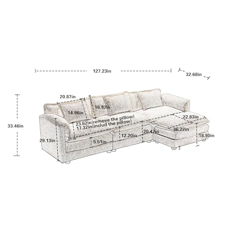 Eafurn L Shaped Convertible Modular Sectional Sofa with Reversible Chaise, 4 Seater Chenille Upholstered Comfy Corner Sofa&Couches with Solid Wood Legs for Living Room Furniture Sets