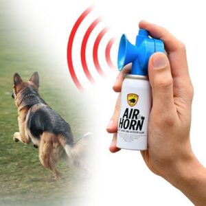 guard dog security air horn for dogs - powerful air horn for dog training & behavior aids - air horn for safety - stops barking, jumping, fighting, chasing & more – works as coyote deterrent