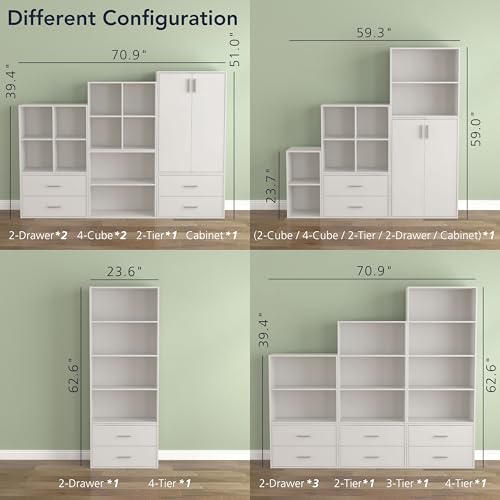 HOMES: Inside + Out Apexa 3 Cube Storage Organizer Shelves, Stackable Wood Bookcase Fits Cubby Bins for Organization, Dorm Teen Room Decor & Home Office, White