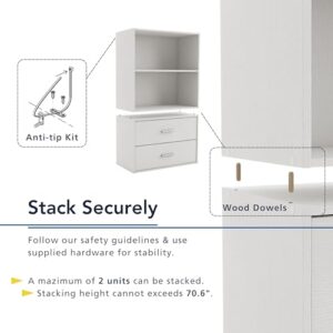 HOMES: Inside + Out Apexa 3-Tier Stackable Wood Bookcase with Doors, Cube Storage Organizer Shelves, Small Food Pantry Cabinet, Dorm Teen Room Decor & Bedroom, Home Office, Kitchen, White