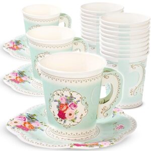 talking tables 24 x pretty vintage disposable floral cup & saucer afternoon tea party set, truly scrumptious disposable tableware for mother’s day, kids birthday bridal baby shower, weddings