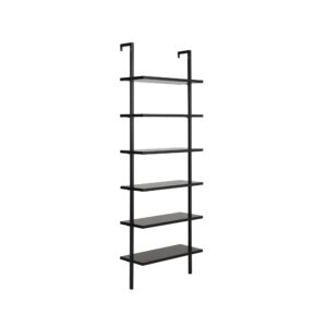 Nathan James Theo 6-Shelf Tall Bookcase, Wall Mount Bookshelf Wood Shelves and Metal Frame, Matte Black