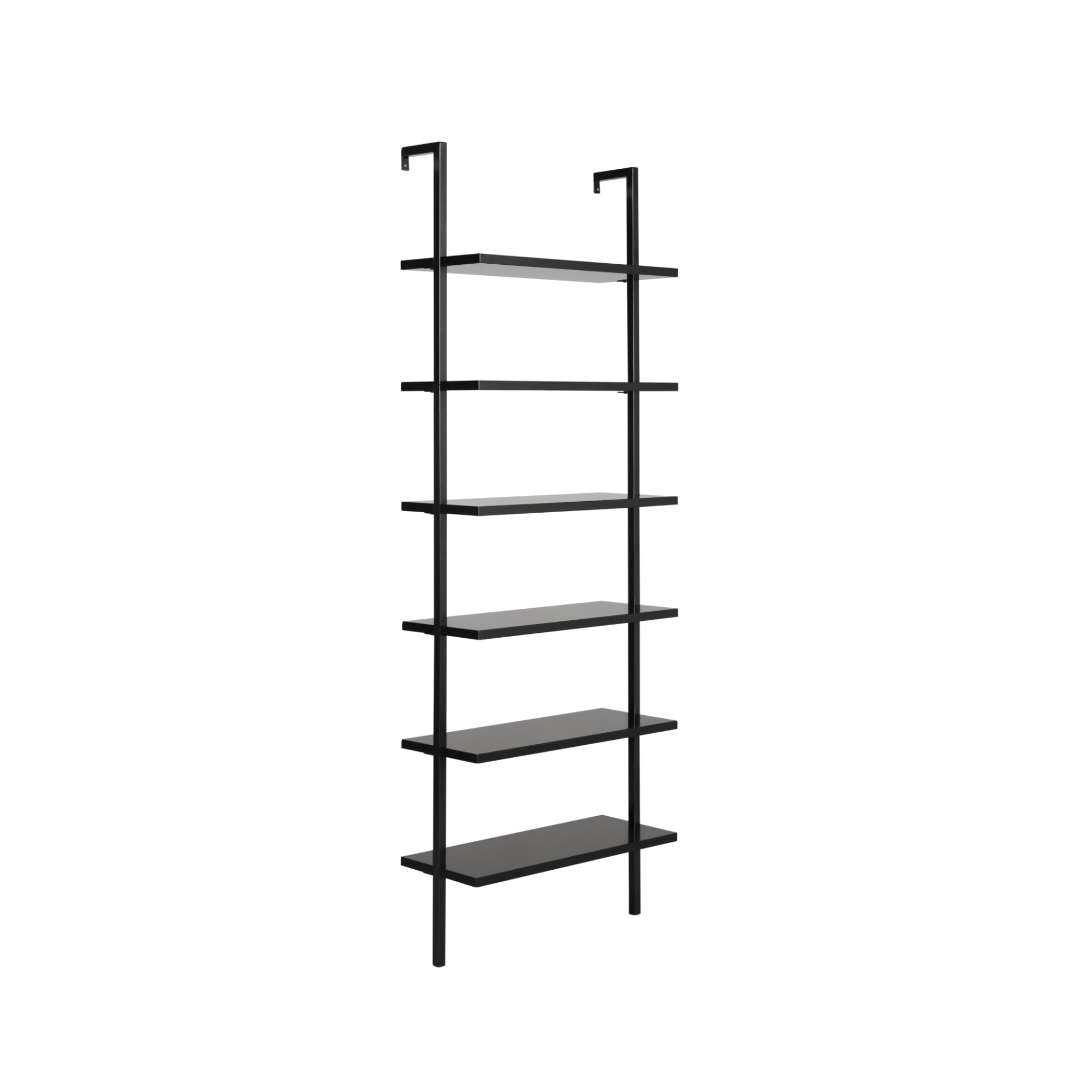 Nathan James Theo 6-Shelf Tall Bookcase, Wall Mount Bookshelf Wood Shelves and Metal Frame, Matte Black