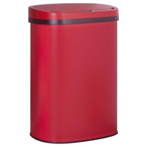 furniture of america verbena 13 gallon metal household trash can with motion sensor lid for kitchen, red