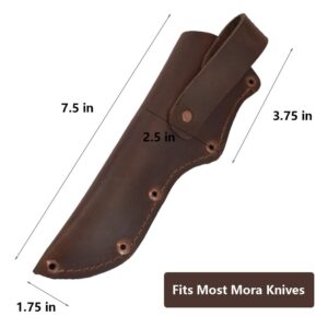 Mora Knife Sheath, Brown Leather Knife Sheath for Belt, ith Vertical Carry Belt Loop, Thick Knife Holster, for Fixed Blade Knives, Hunting and Camping