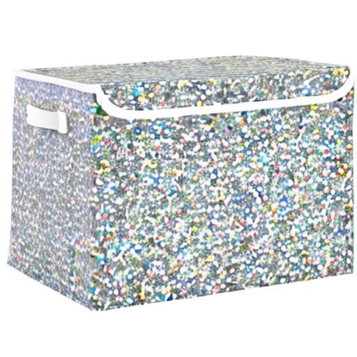 VIGTRO Silver Glitter Rainbow Sparkles Storage Bins with Lids Foldable Storage Boxes with 2 Handles, Bling Decorative Storage Basket Collapsible for Clothes Books