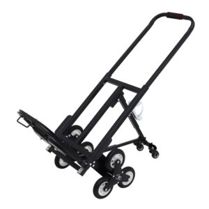 preasion heavy duty stair climber hand trucks portable folding stair climbing dolly, 420 lbs capacity handcart luggage cart with 6 wheels and 2 backup wheels black-with 2 casters