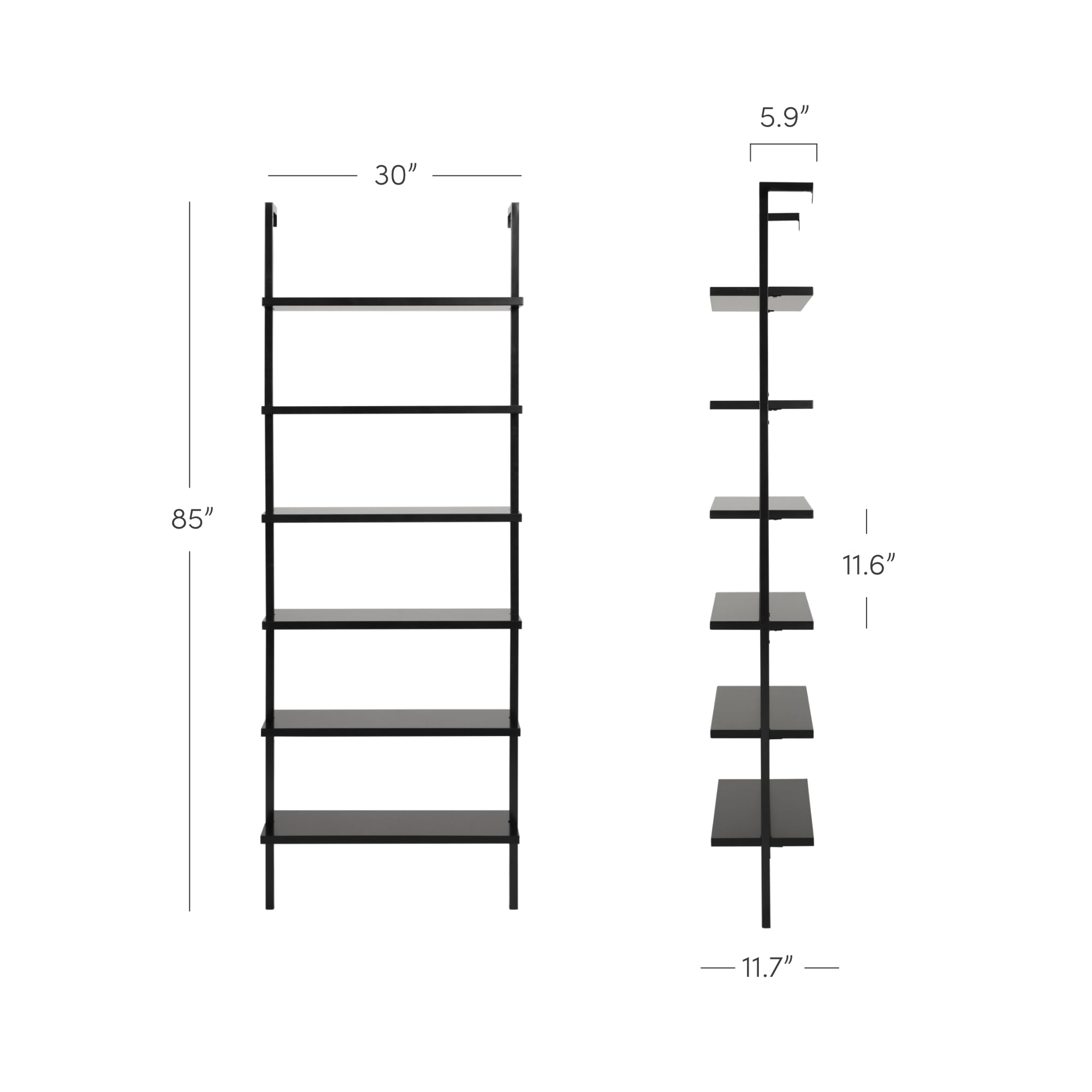 Nathan James Theo 6-Shelf Tall Bookcase, Wall Mount Bookshelf Wood Shelves and Metal Frame, Matte Black