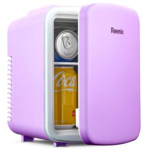 mini fridge, 3.7 liter/6 can portable cooler and warmer personal refrigerator for skin care, cosmetics, beverage, food,great for bedroom, office, car, freon-free (purple)