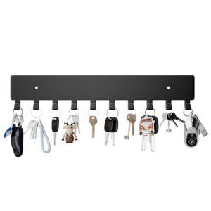 gtk key holder for wall, key hooks with 10 hooks, wall mounted key holder for hallway, self adhesive key rack(black)