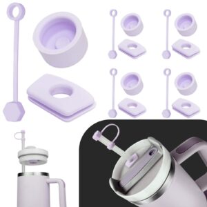 gaudie silicone spill stopper set of 4, cup accessories for stanley 30/40 oz, including straw cover cap, square lid stopper & round leak stopper plug (purple)