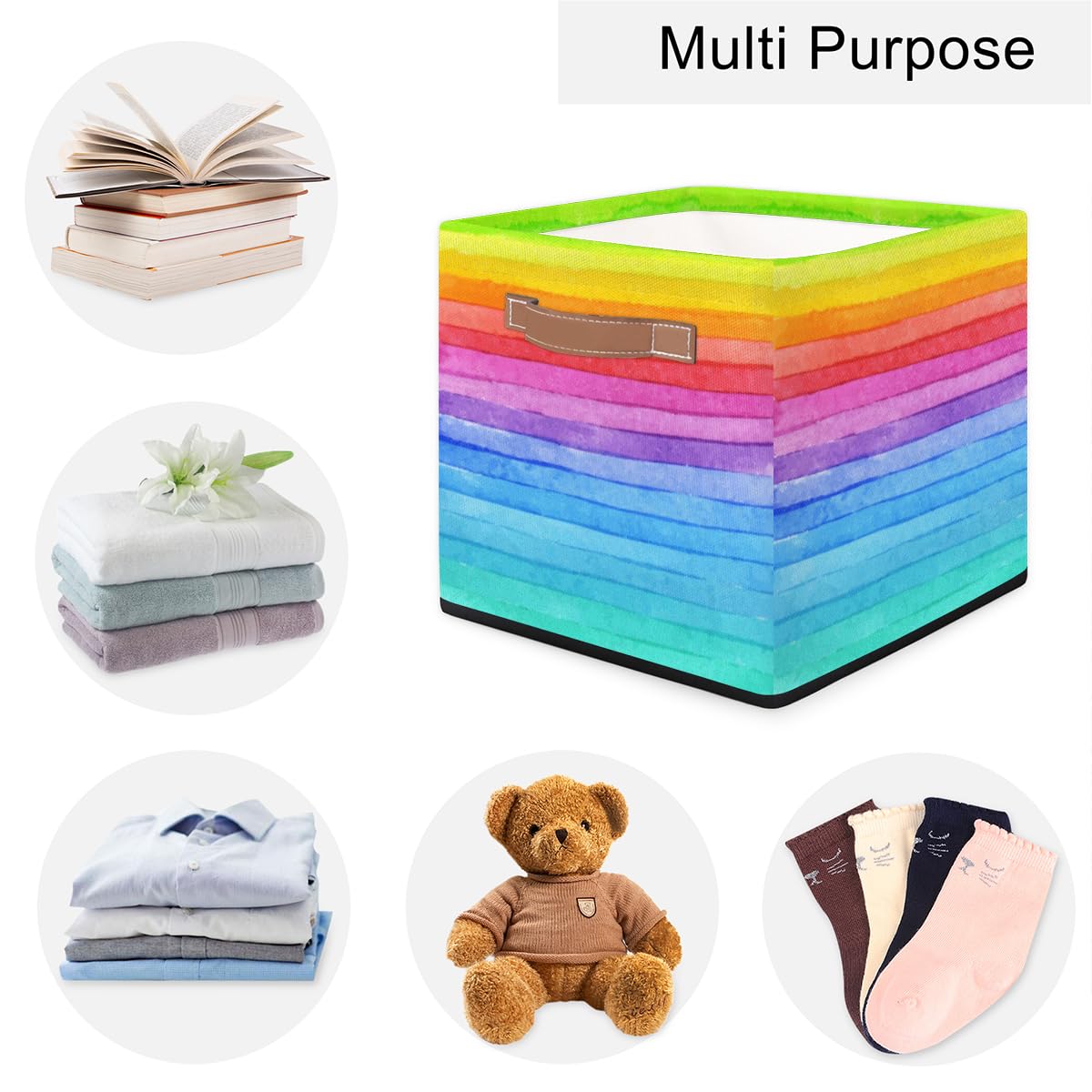 13x13x13 Storage Cube Bins Cute Rainbow Storage Cubes 13 inch Collapsible Storage Bins Cubby Storage Baskets for Organizing Shelf Cabinet Bookcase Boxes