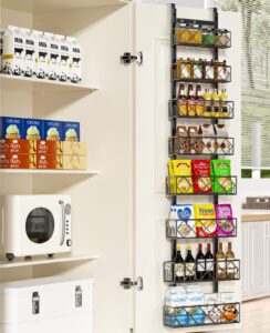 over the door pantry organizer 8-tier adjustable baskets hanging spice door rack narrow - 13.78" w x 65.16" h behind the door storage for kitchen, bathroom, and closet organization- black