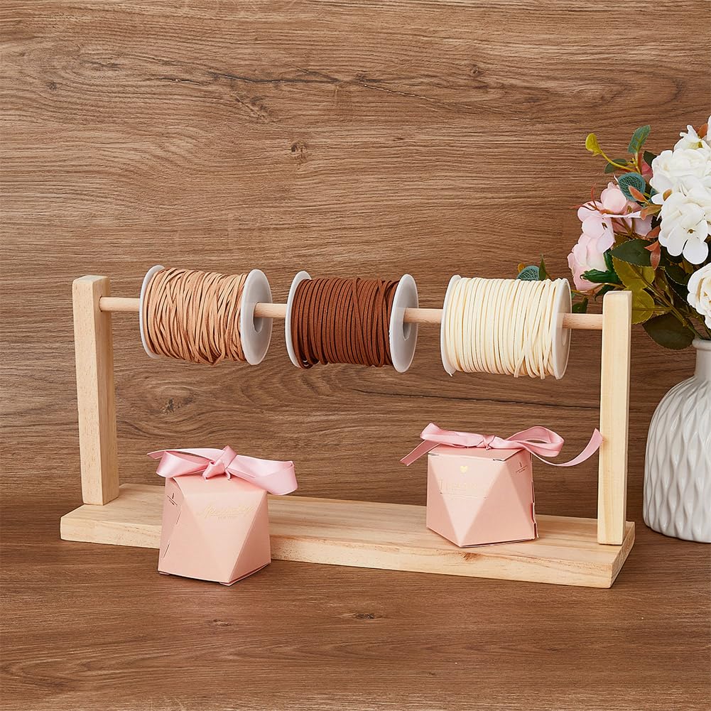 HOBBIESAY 1 Set Ribbon Rack Wood Bobbins Stand Gift Wrapping Ribbon Holder Wire Spool Rack Ribbon Rack Sewing Yarn Storage Organizer Washi Tape Storage Holder for Crafting Supplies