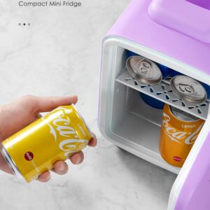 Mini Fridge, 3.7 Liter/6 Can Portable Cooler and Warmer Personal Refrigerator for Skin Care, Cosmetics, Beverage, Food,Great for Bedroom, Office, Car, Freon-Free (Purple)