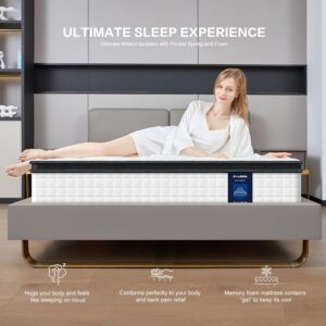 G LAXIA 12 Inch White Queen Spring Mattress,Medium Firm with Gel Memory Foam,Individually Pocketed Coil,Fiberglass-Free Fire Retardant CertiPUR-US Certified,80"*60"*12"