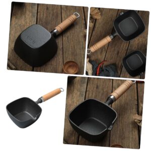 BRIGHTFUFU Square Small Iron Pot with High Heat Oil Mini Pancake Pan Induction Pans for Cooking Omlette Pan Milk Steaming Frying Pan Non Stick Pans Cooking Pans Nonstick Egg Hot Pot Wooden